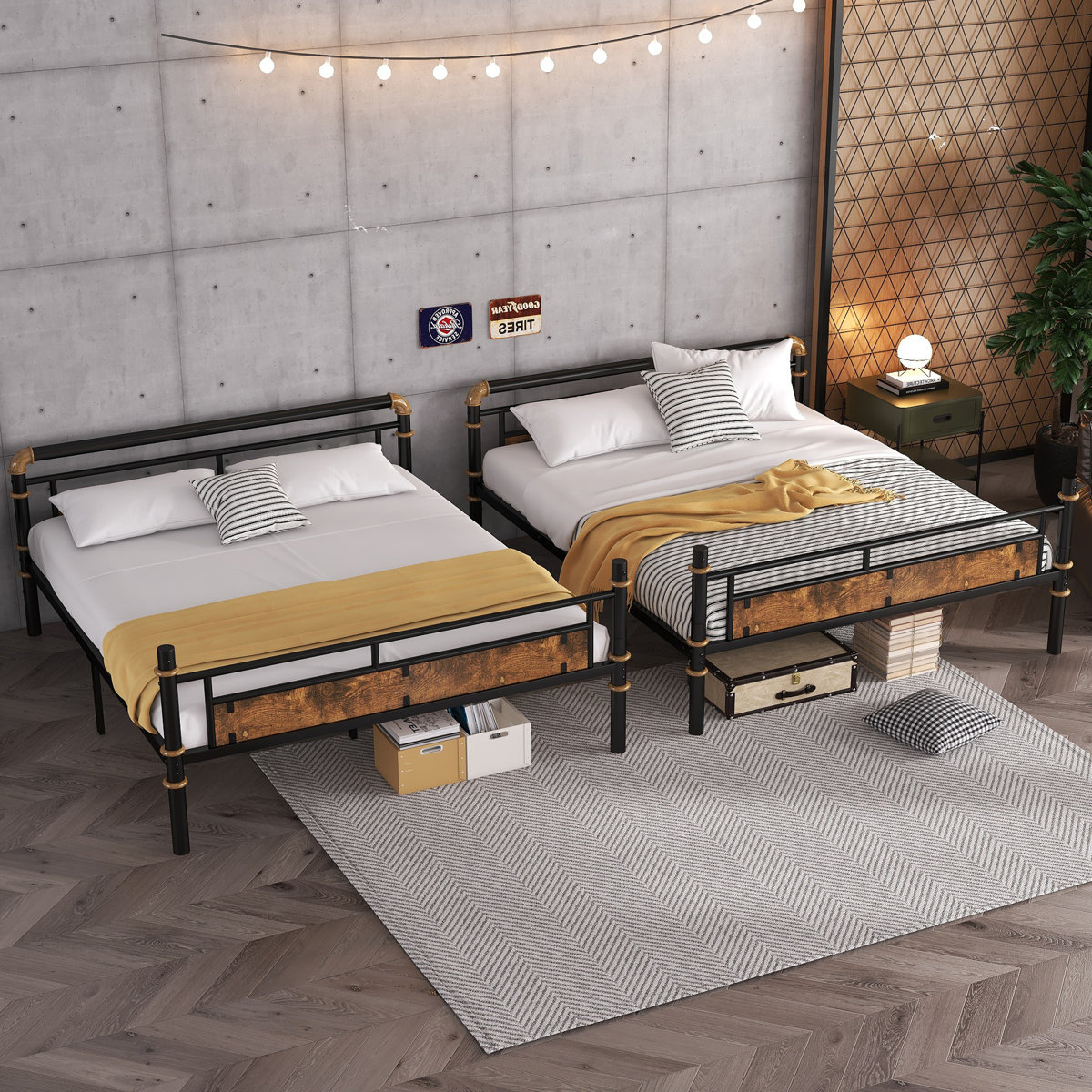 17 Stories Full over Full Metal Bunk Bed with Detachable Frame, Industrial Style Bunkbeds with ...